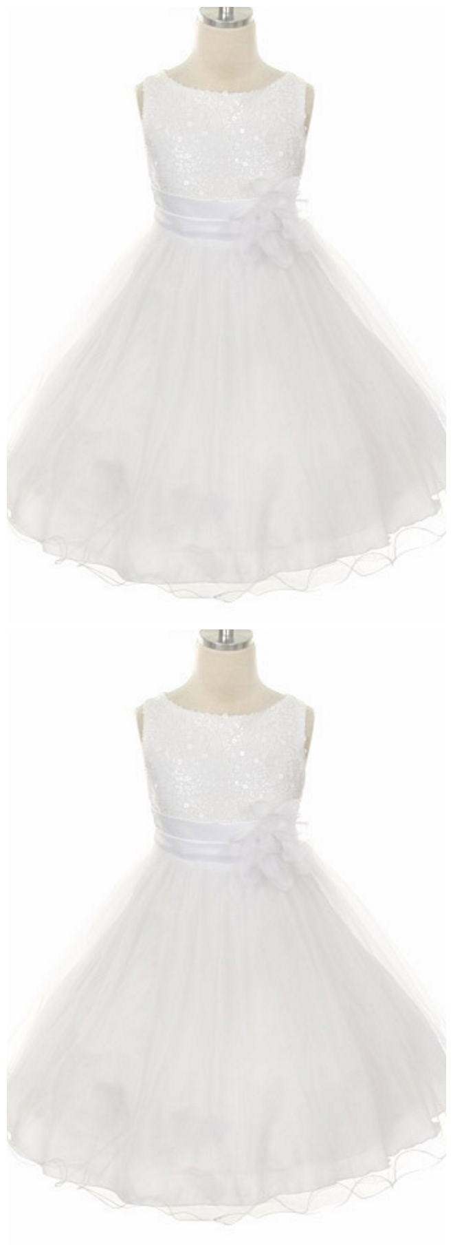 White Sequined Bodice W/ Double Layered Mesh Dress on Luulla