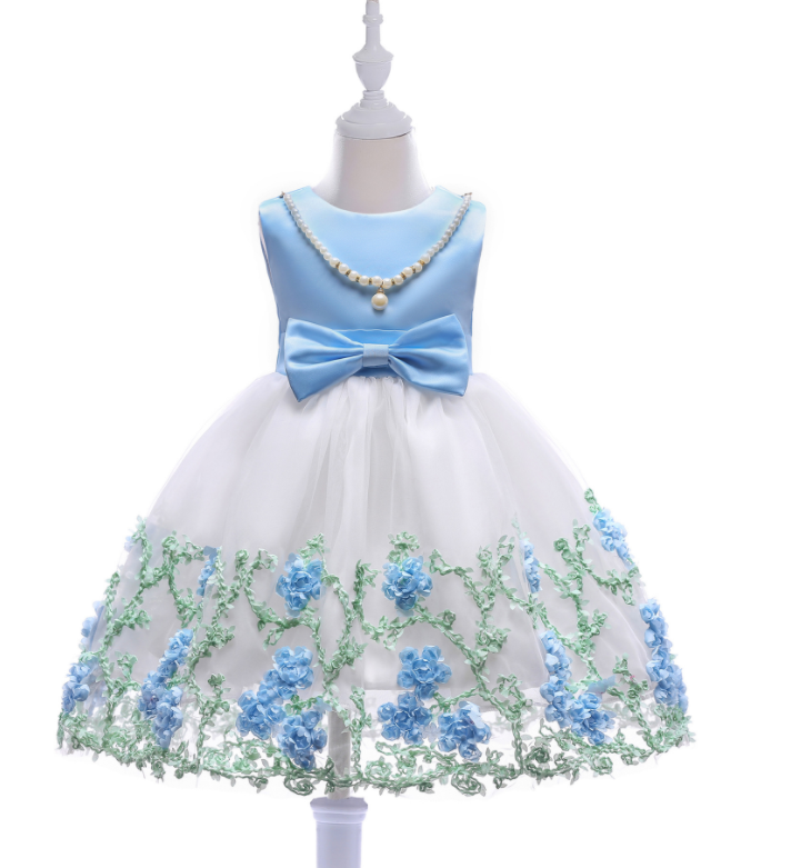 Light Blue Tea Length Floral Flower Girl Dresses on Luulla