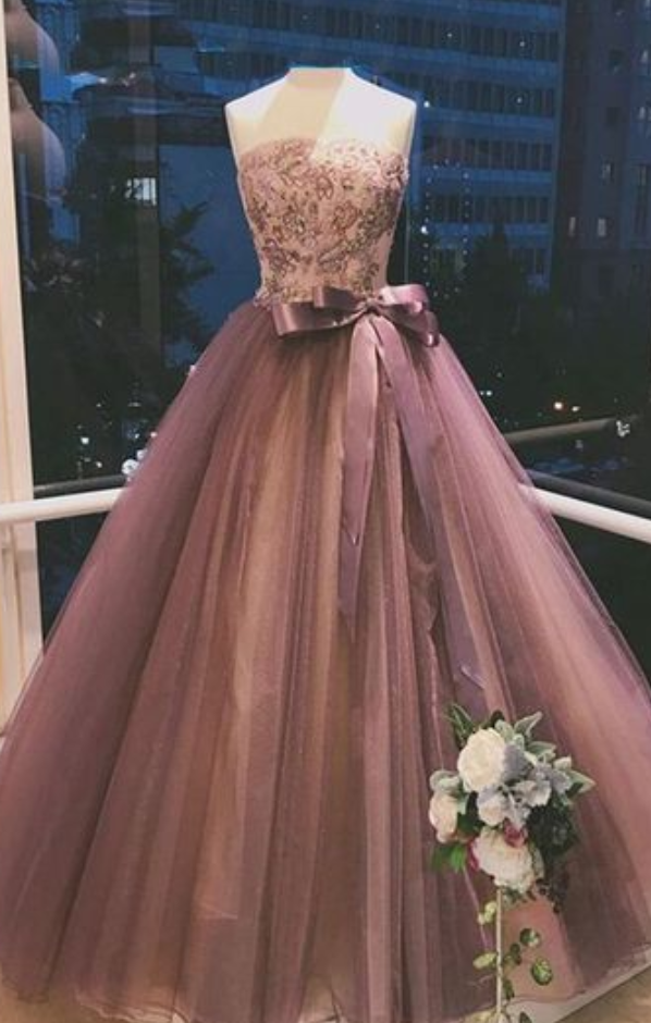 Glamorous Ball Gown Prom Dresses Strapless Embroidery Bowknot Sexy ...