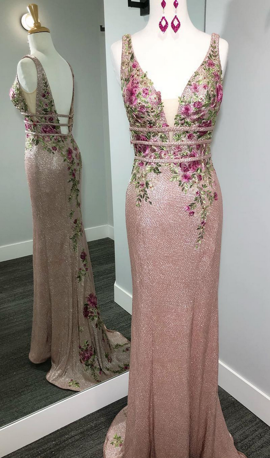 Backless Pink Backless V-neck Sexy Prom Dresses on Luulla