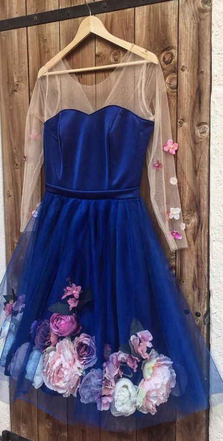 Sassy Wedding Short Prom Dresses Long Sleeve Homecoming Dress With 3d ...