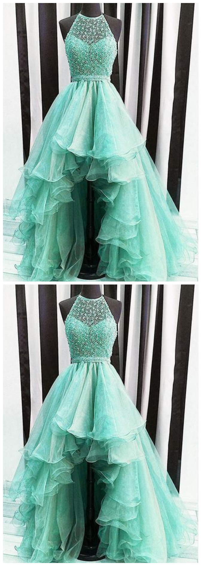 High Front And Low Back Prom Dresses, Organza Prom Dresses, Beaded Prom ...