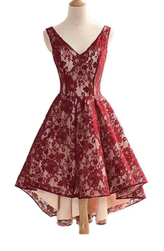 Charming Prom Dress, 2018 V Neck Prom Dress, Short Prom Gown, Lace ...