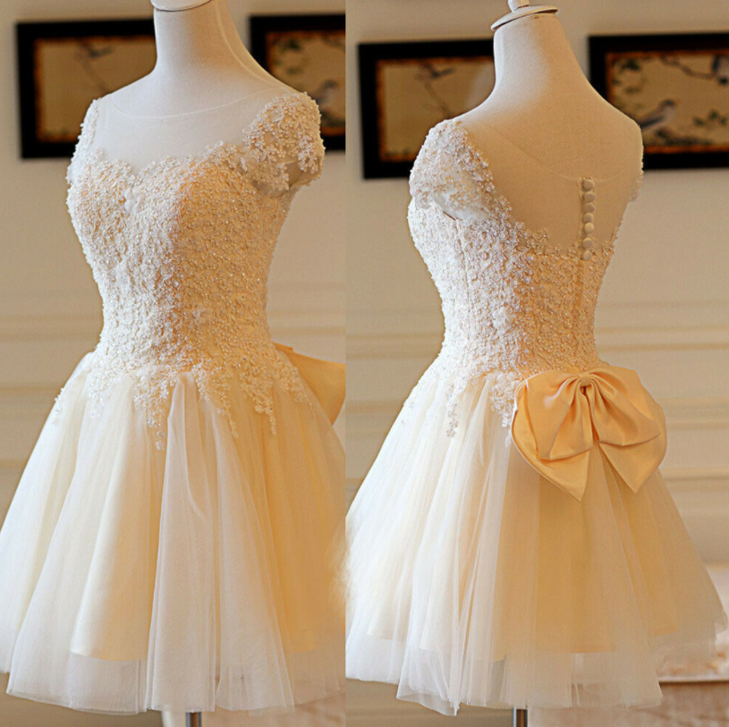 Sheer Neck Ivory Short Party Dress For Semi Formal Occasion on Luulla