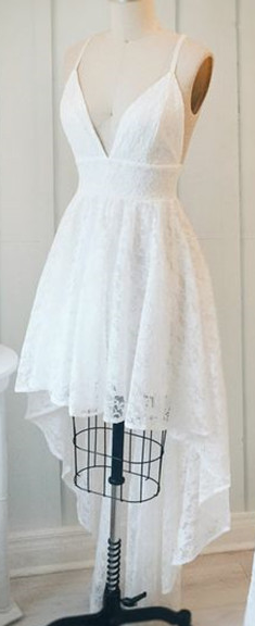 White Lace High Low Party Dress On Luulla