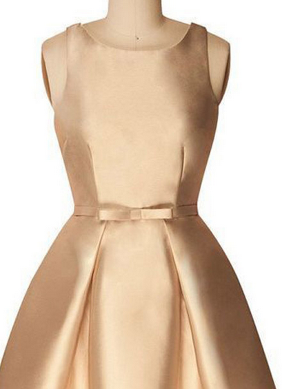 Gold A Line Sleeveless Satin Mini Homecoming Dresses, Simple Short Prom ...