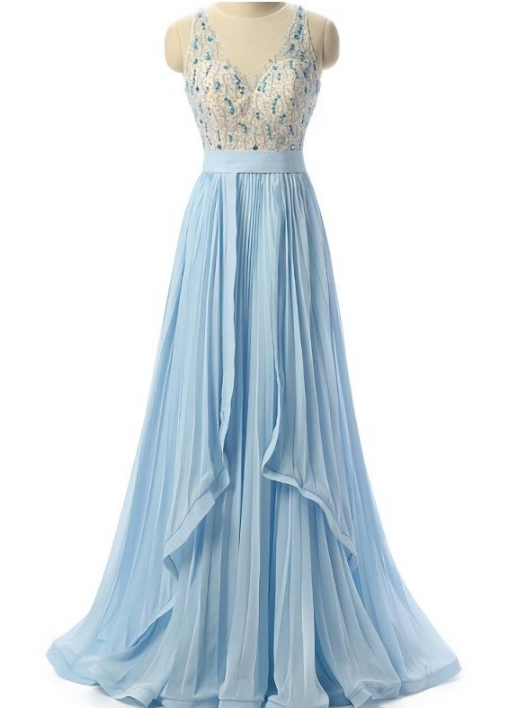 Elegant A-line Beading Chiffon Formal Prom Dress, Beautiful Long Prom ...