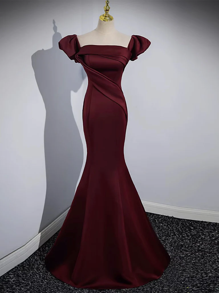 Prom Dress,mermaid Off Shoulder Satin Burgundy Long Prom Dress ...
