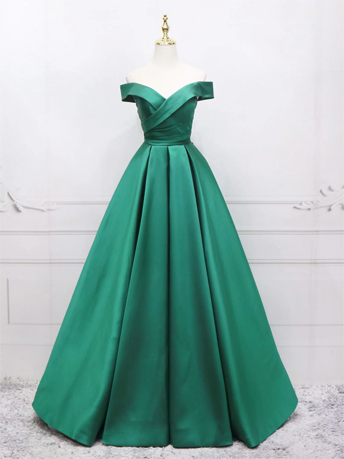 Prom Dress,a-line Off Shoulder Green Satin Long Prom Dresses, Green ...