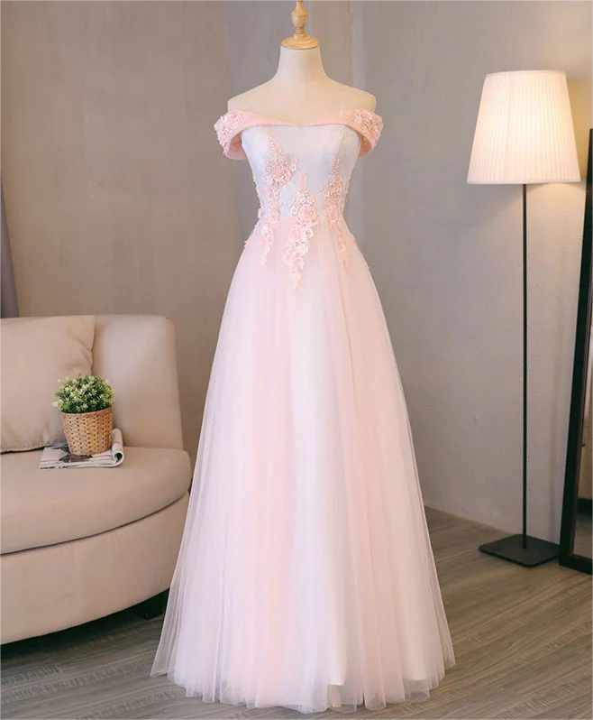 Prom Dress,light Pink Lace Off Shoulder Long Prom Dress, Pink Evening ...