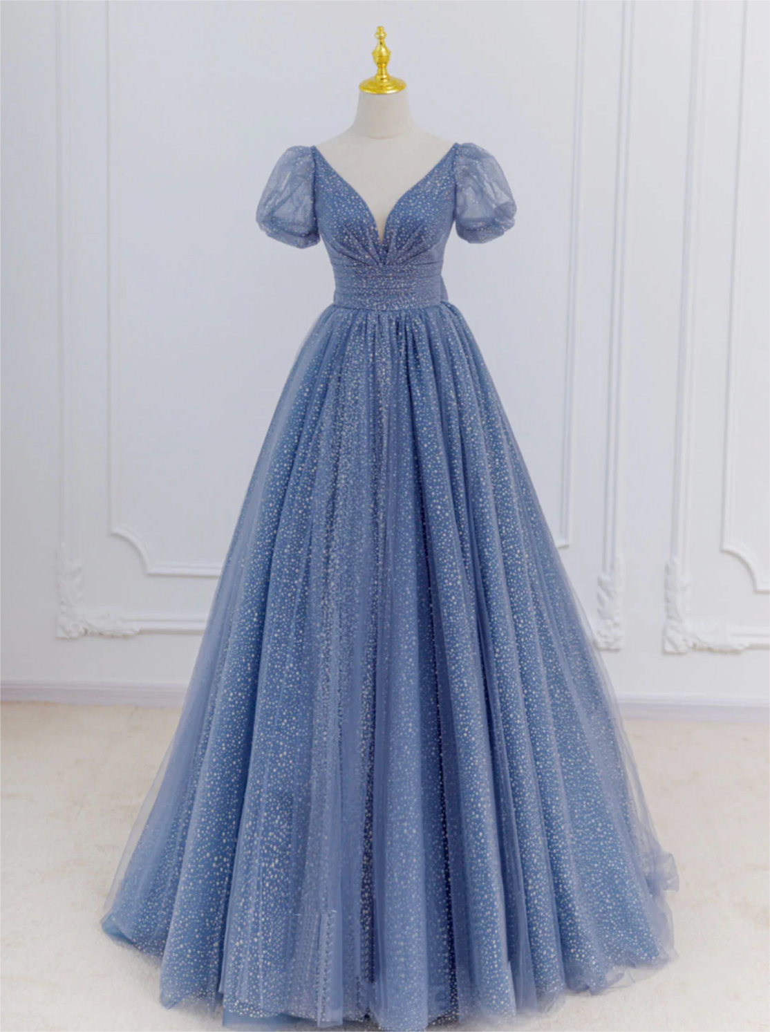 Prom Dress,gray Blue A-line Tulle Long Prom Dresses, Blue Tulle Formal ...