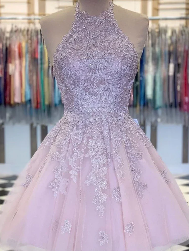 A-line Tulle Lace Short Prom Dresses Short Homecoming Evening Dresses ...