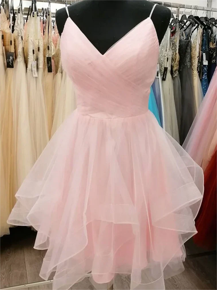 Cute V Neck Tulle Short Homecoming Dresses on Luulla