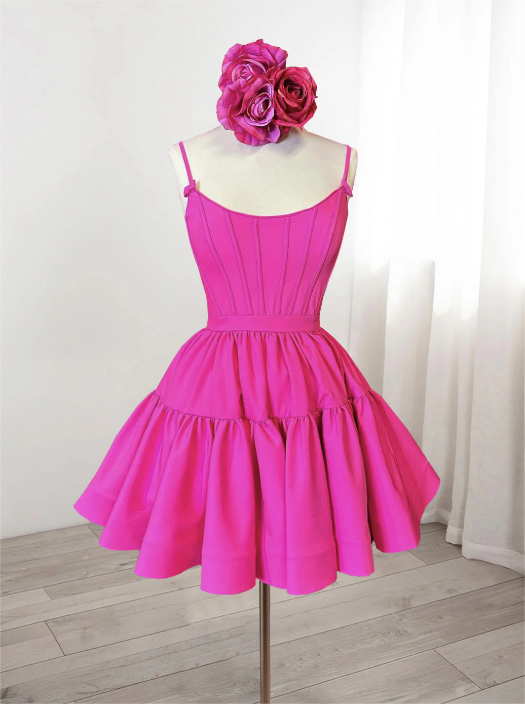 A-line Pink Satin Short Prom Dress, Backless Cute Pink Homecoming Dress ...